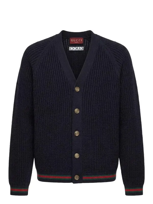 Gucci Logo Embroidered V-neck Cardigan - Black