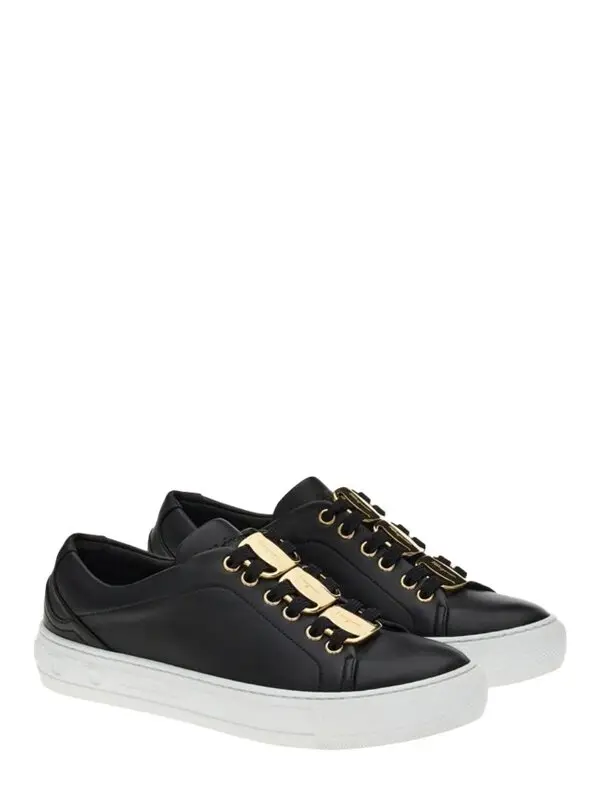 FERRAGAMO Gancini Buckled Leather Sneakers - Black