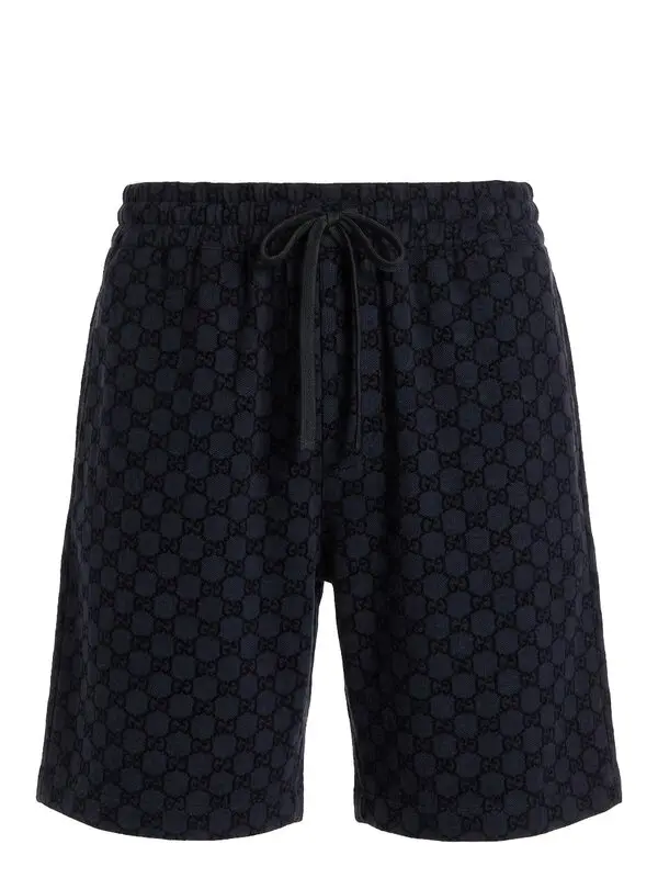 Gucci All-over Gg Flocked Print Double Jersey Shorts - Navy Blue