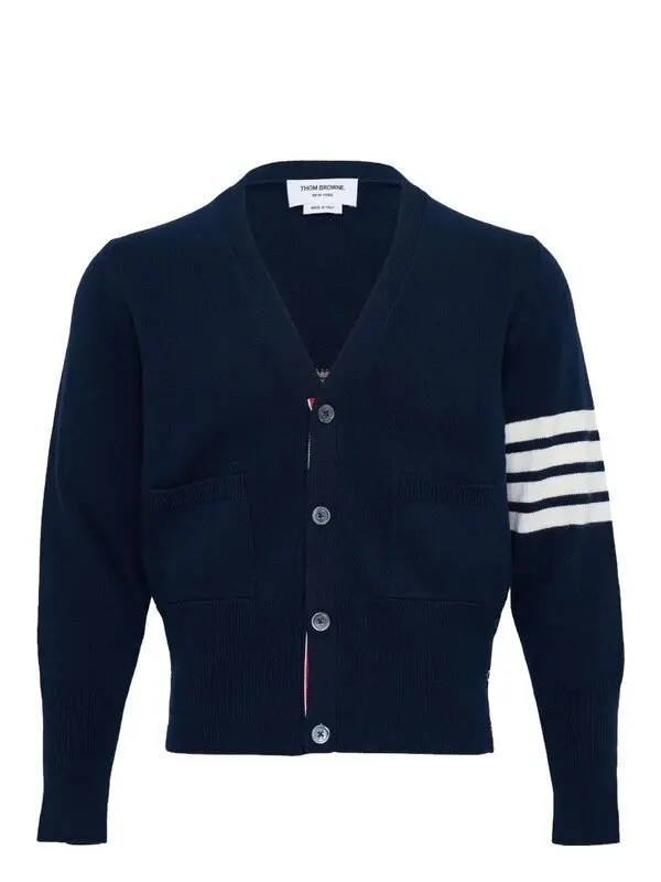 Thom Browne 4-bar Stripe V-neck Button-up Cardigan - Navy Blue