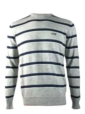 Emporio Armani Striped Crew Neck Long Sleeve Sweater - Gray