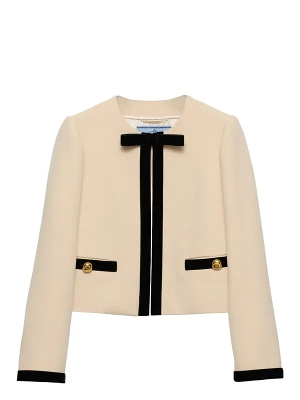 Prada Single-breasted Jacket With Bow Detail - Natural