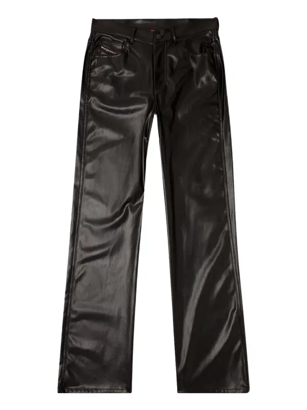 DIESEL® High-waisted Coated Straight Leg Trousers - Black