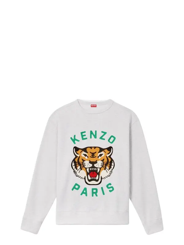 Kenzo Lucky Tiger Embroidered Crewneck Sweatshirt - Light Gray