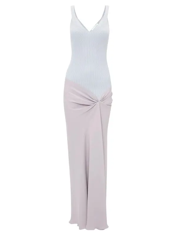 Victoria Beckham Sleeveless V-neck Maxi Dress With Pleat Detailing - Heather Gray