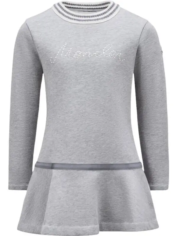 Moncler Flared Dress With Logo Embroidery - Grey