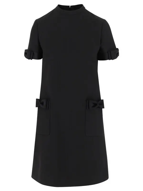 Valentino Garavani Short Sleeve Mini Dress With Bow Detail - Black