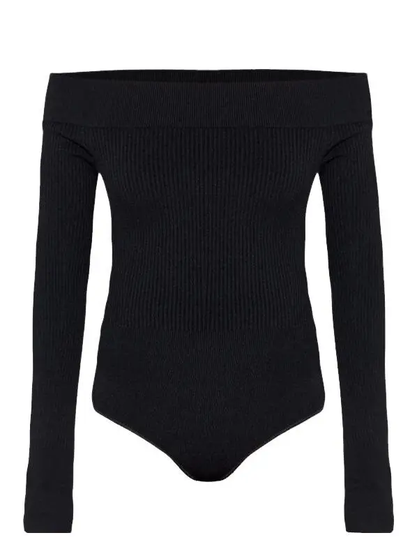 Alaïa Off-shoulder Ribbed Knit Bodysuit - Black