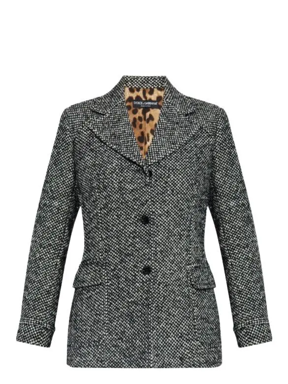 Dolce & Gabbana Textured Flap-pocket Tweed Jacket - Grey