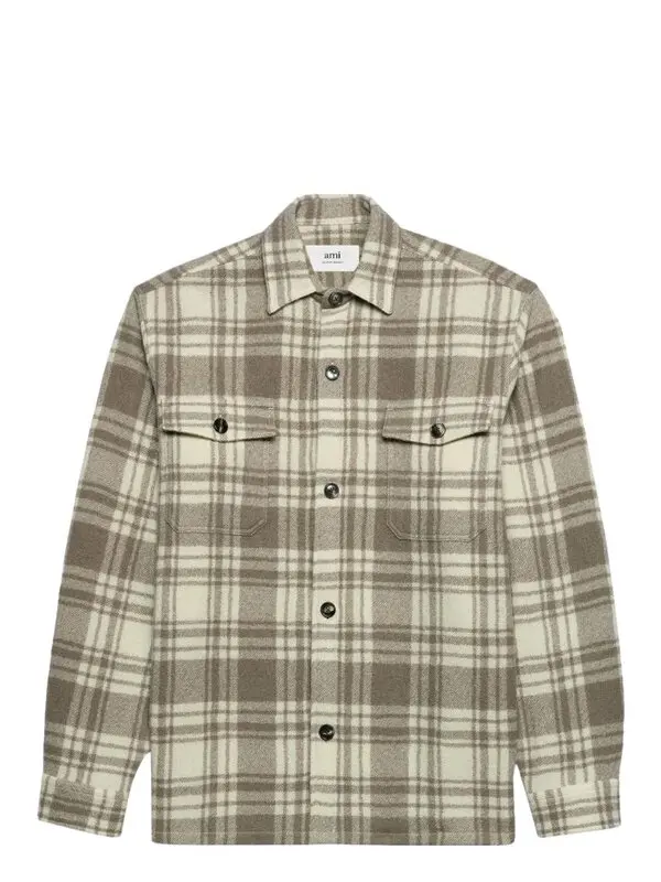 Ami Checked Buttoned-up Overshirt - Nude