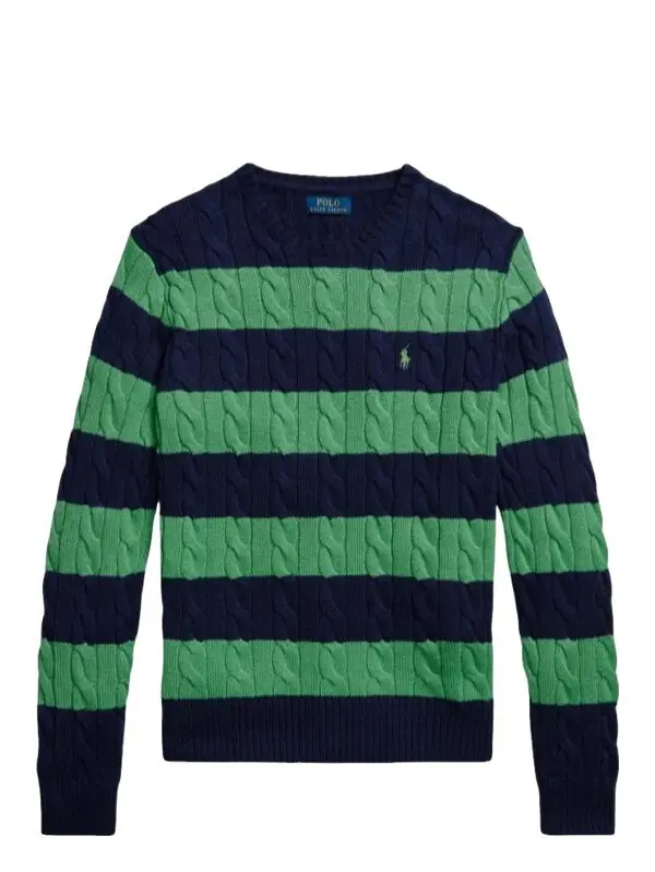Polo Ralph Lauren Striped Cable Knit Crewneck Jumper - Green And Blue