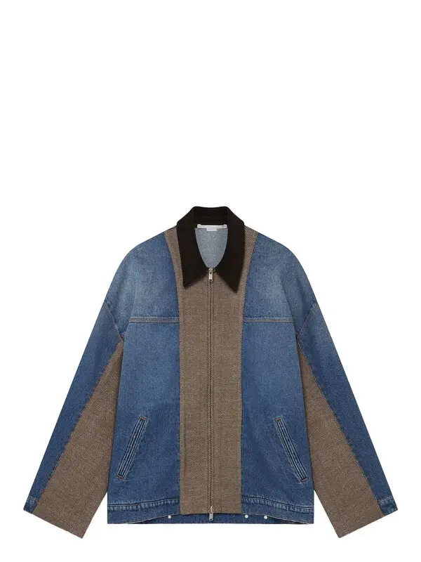 Stella McCartney Paneled Denim Jacket With Corduroy Collar - Beige Tweed And Blue Denim