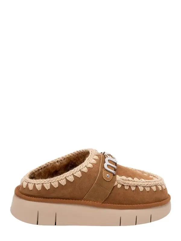 Mou Sheepskin Clog Sandals - Nude