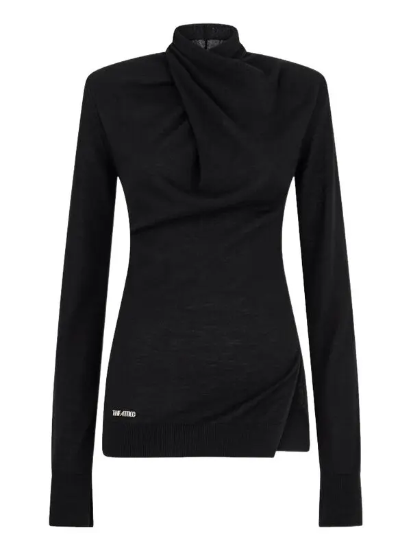 Attico Long Sleeve Knitted Jumper With Cross-over Collar - Black