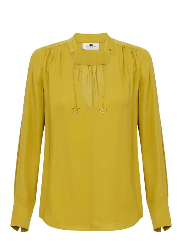 Elisabetta Franchi Logo Pendant V-neck Shirt - Curry