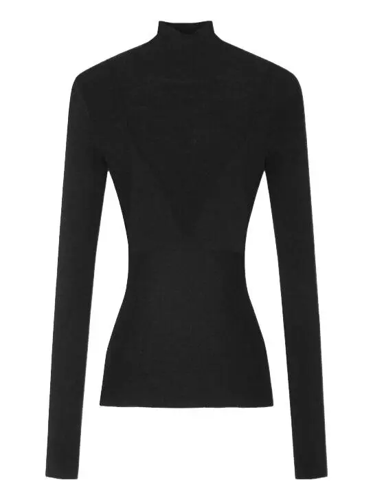 Versace Long-sleeve Knitted Turtleneck Top With Medusa Studs - Black