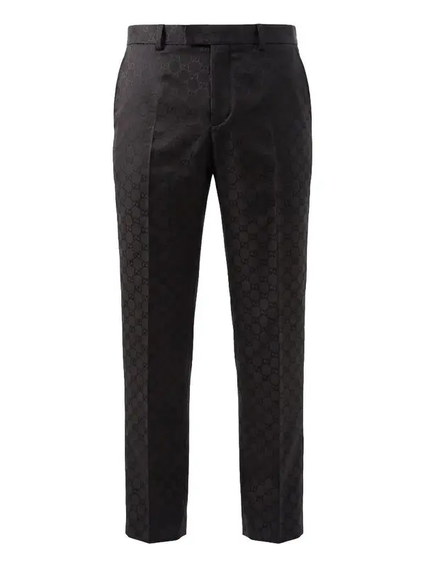 Gucci Gg Monogram Cotton Viscose Trousers - Black