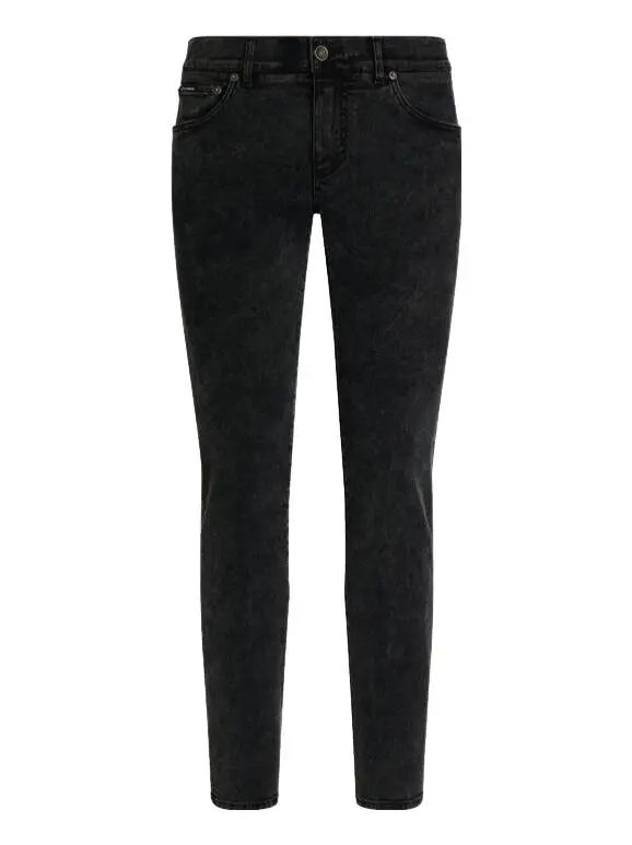 Dolce & Gabbana Skinny Jeans With Logo Tag - Black