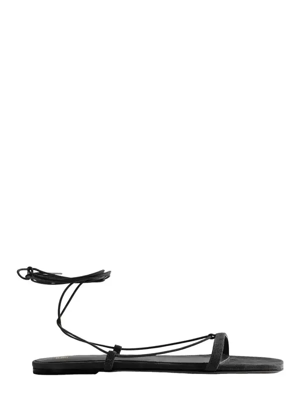 TOTEME Square Toe Lace-up Flat Sandals - Black