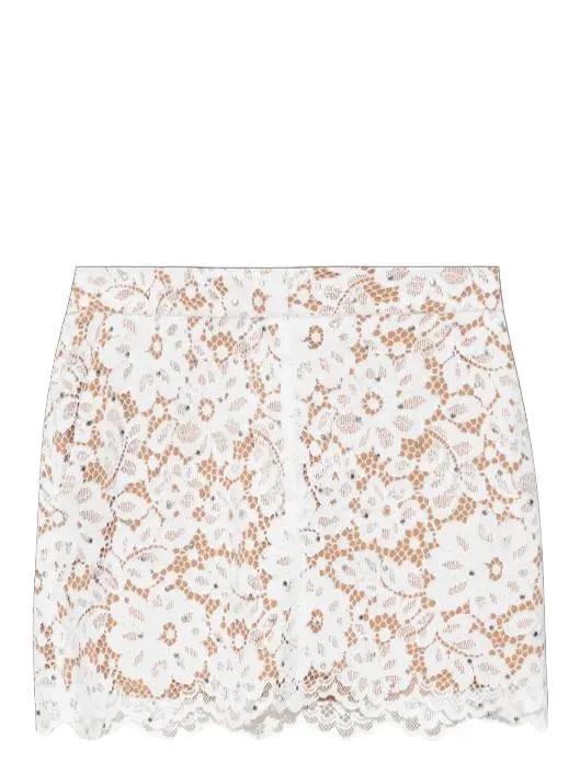 Michael Kors Studded Corded Floral Lace Mini Skirt - White