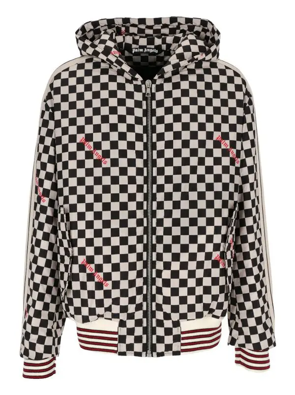 Palm Angels Checked Hooded Zip-up Jacket - Black