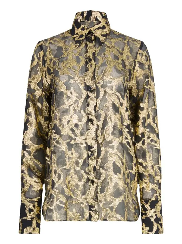 Nina Ricci Marble-motif Bell-cuff Shirt - Marble Golden