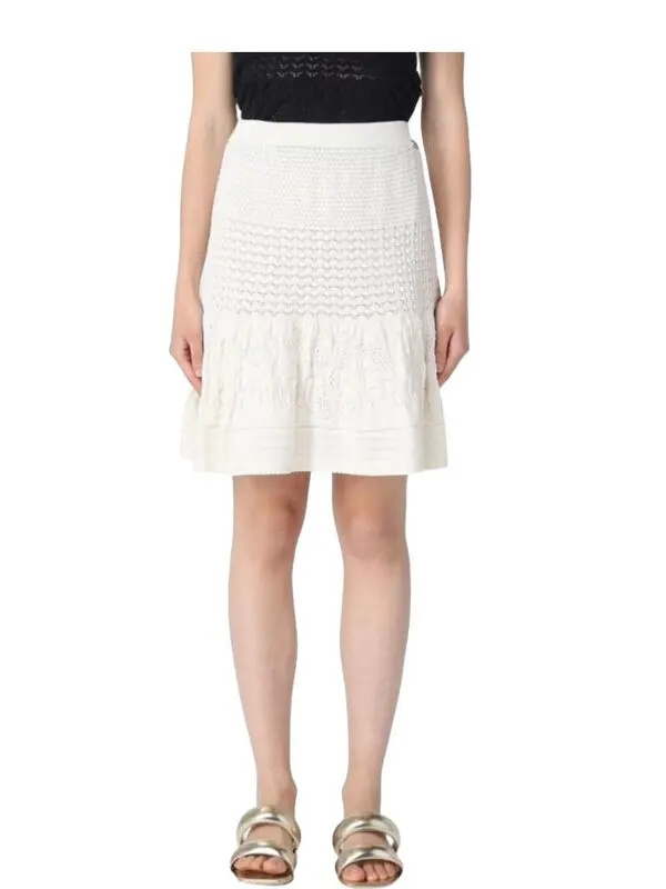 TWINSET Pointelle Knit Skirt With Logo Detail - White