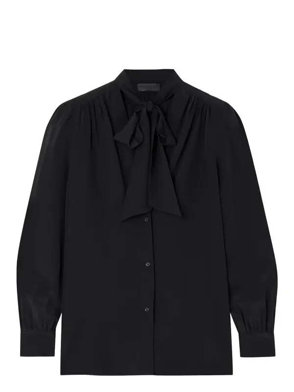 NILI LOTAN Tie-neck Silk Crepe Shirt - Black