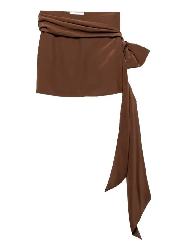 Prada Crepe De Chine Draped Mini Skirt - Coffee Brown
