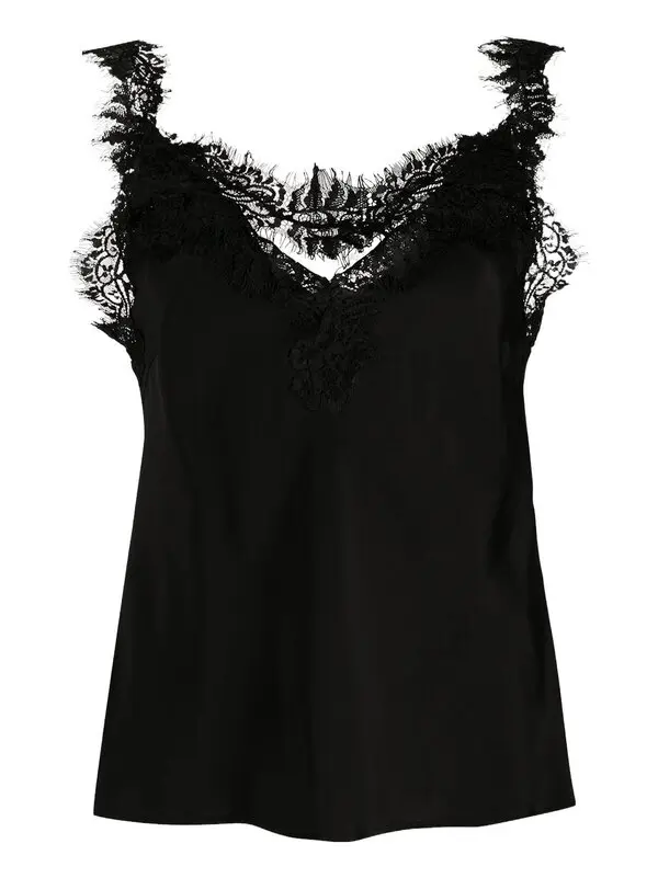 Gold Hawk Lace Panel Silk Blouse - Black