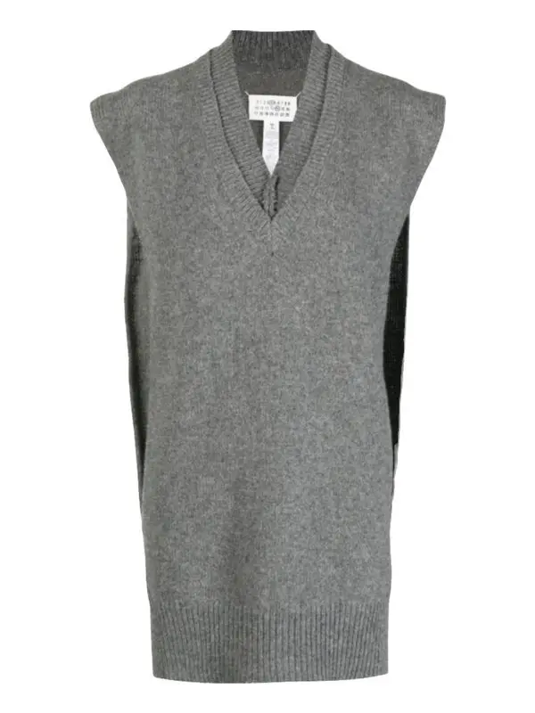 MAISON MARGIELA Rib-knitted V-neck Sleeveless Jumper - Gray
