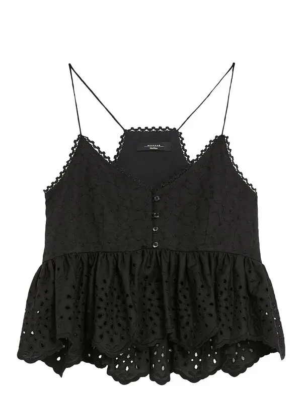 Max Mara Embroidered Spaghetti Strap Top - Black