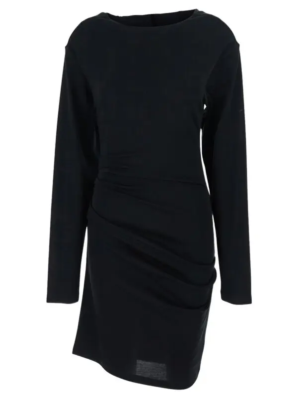 Max Mara Gathered Virgin Wool Asymmetrical Dress - Black