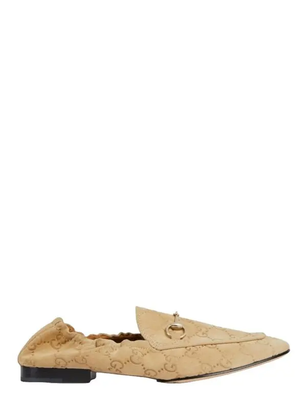Gucci Gg Logo Horsebit Loafers - Beige