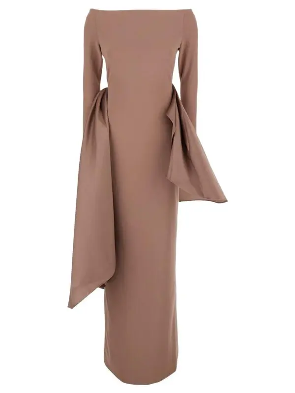 Solace London Draped Boat Neck Dress - Brown