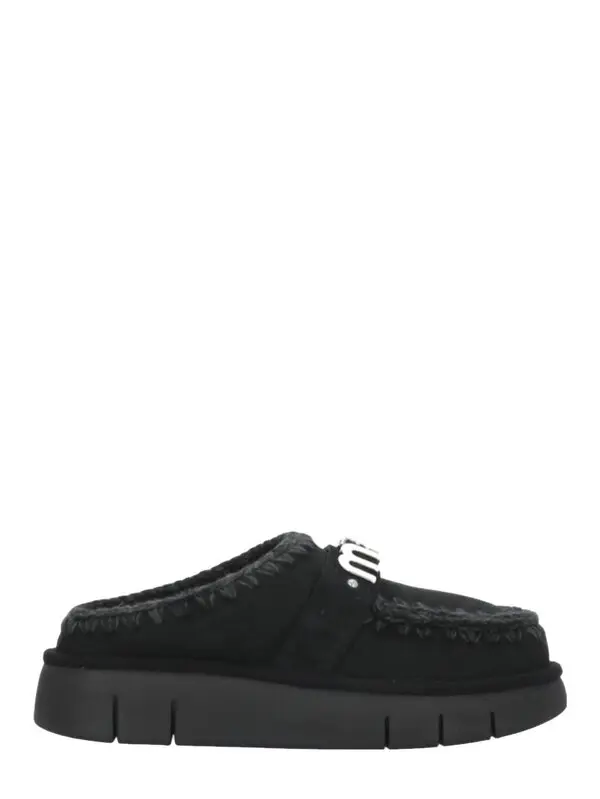 Mou Open-toe Slip-on Muller Shoes With Embellished Logo Detail - Black