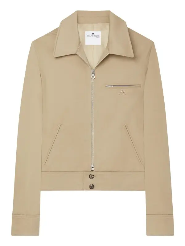 COURREGES Zipped Jacket With Embroidered Logo - Beige