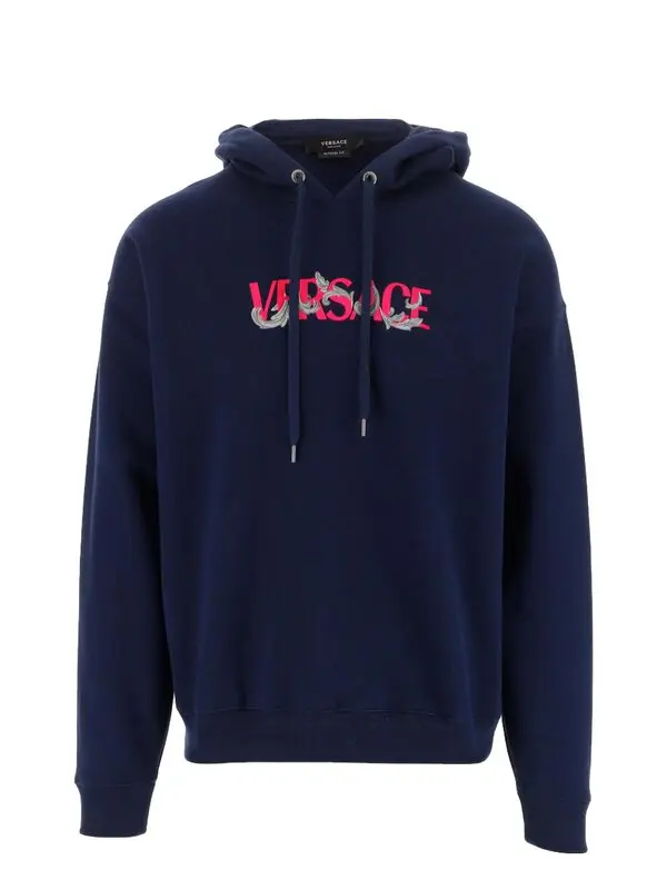 Versace Embroidered Logo Hoodie - Black