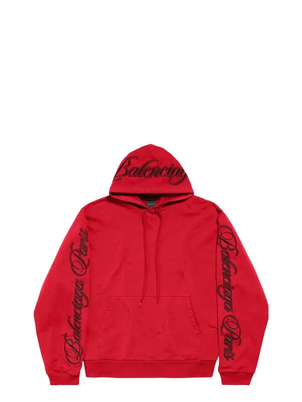 Balenciaga Oversized Cursive Hoodie - Red/black