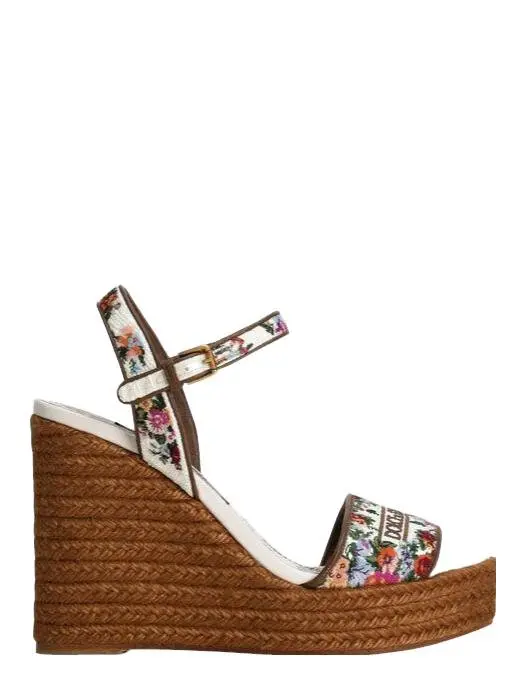 Dolce & Gabbana Majolica Wedge Heeled Sandals - White