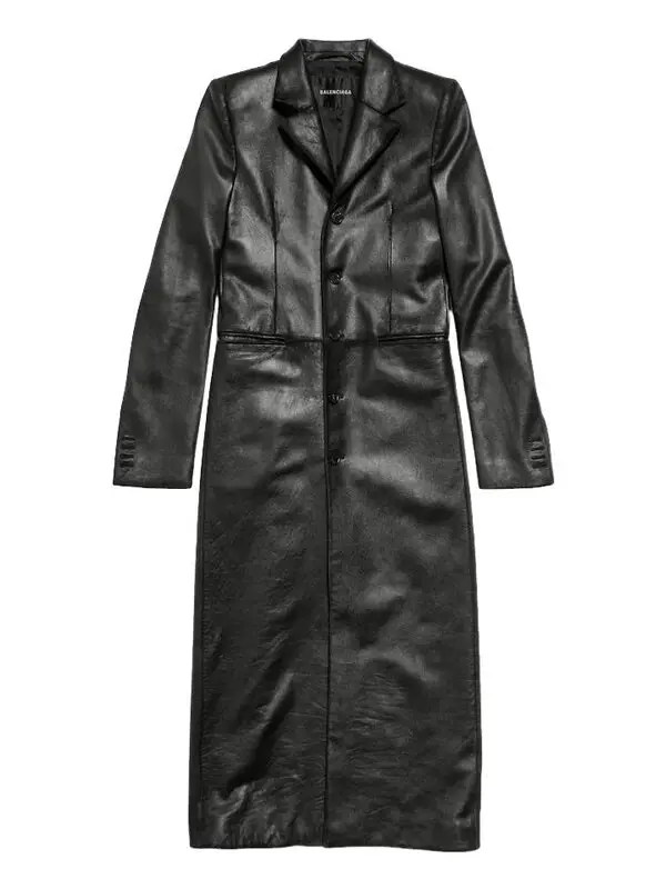 Balenciaga Mid-length Leather Coat - Black