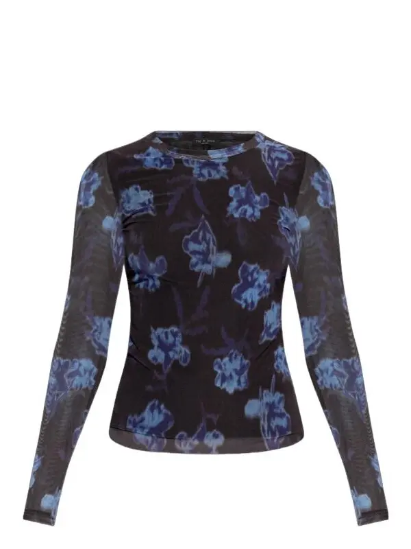 RAG  BONE Rag & Bone Floral Print Mesh Top - Black
