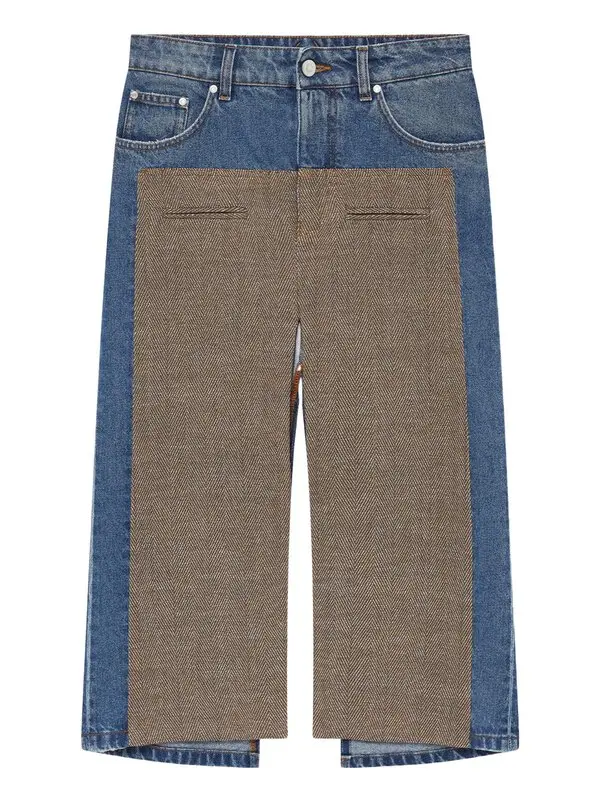 Stella McCartney Midi Denim Skirt With Contrasting Tweed Panel - Beige Tweed And Blue Denim