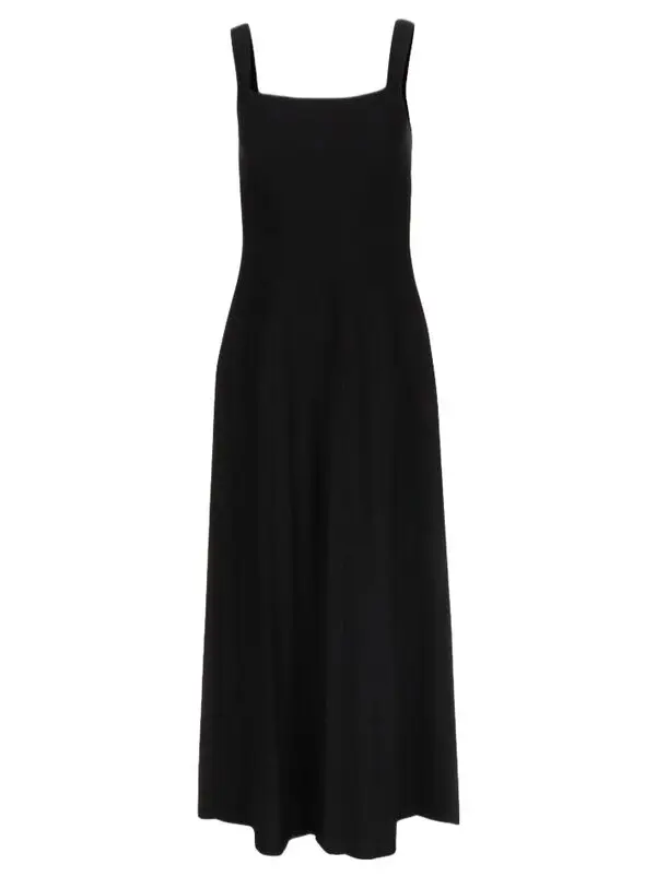 Staud Ellison Pleated Sleeveless Square Neck Midi Dress - Black