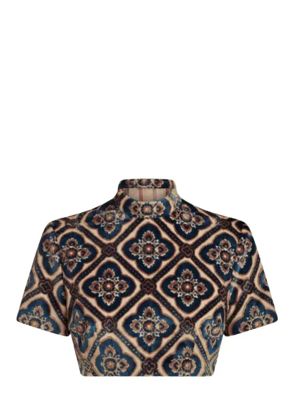 Etro Paisley Print Cropped High Neck Top - Black