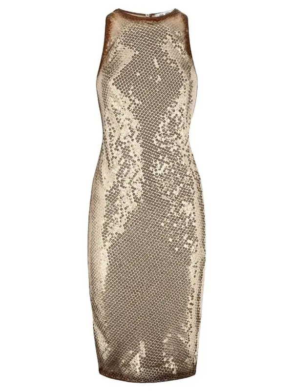 Attico Sequined Sleeveless Round Neck Dress - Golden