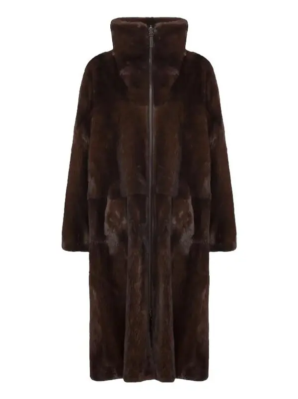 YVES SALOMON Long Sleeve Zip Up Fur Coat - Black