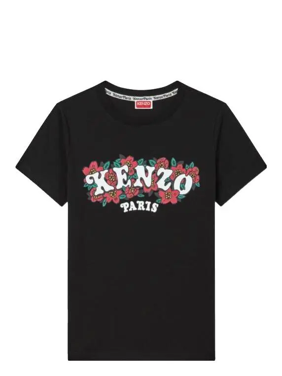 Kenzo Verdy Market Crew Neck T-shirt With Floral Graphic - Black
