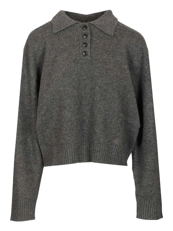 LOULOU STUDIO Long Sleeve Collared Pullover - Black