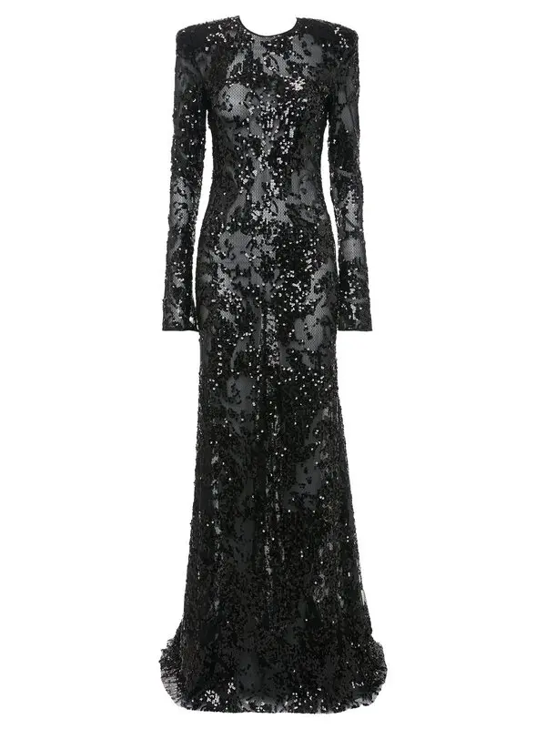 Victoria Beckham Sequin Embellished Open Back Tulle Gown - Black